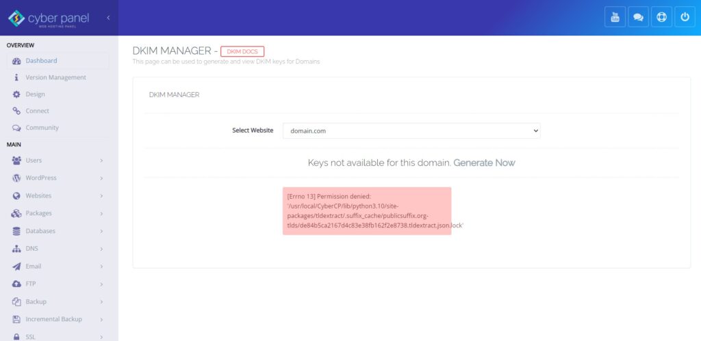 Error generating and getting DKIM keys in CyberPanel - WP Email Manager Error generating and getting DKIM keys in CyberPanel - WP Email Manager